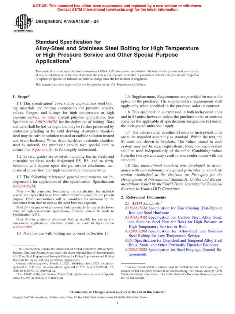 A193_A193M-24 | PDF | Screw | Steel