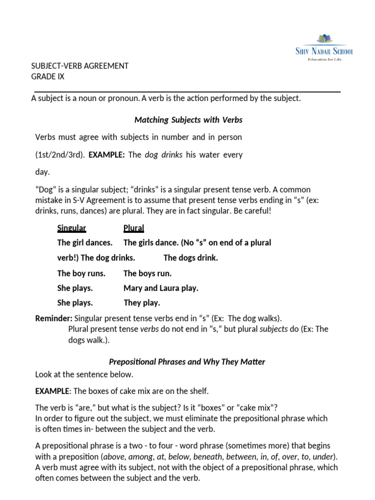 Subject Verb Agreement | PDF | Grammatical Number | Verb