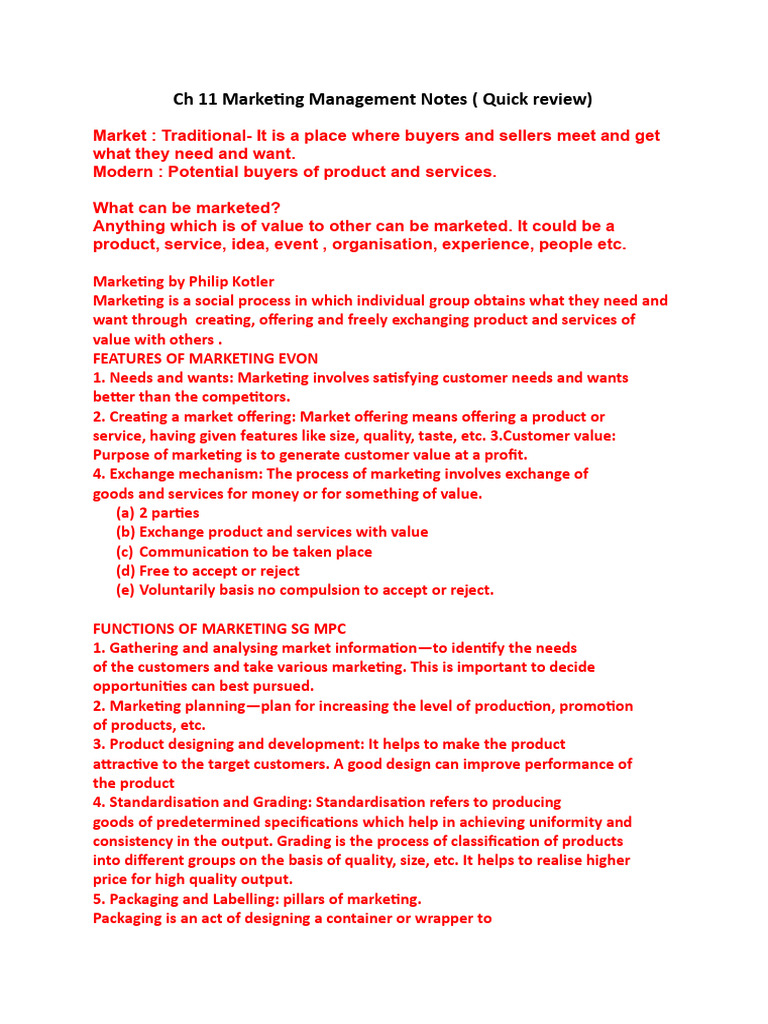 Marketing Management Notes Review | PDF | Marketing | Sales