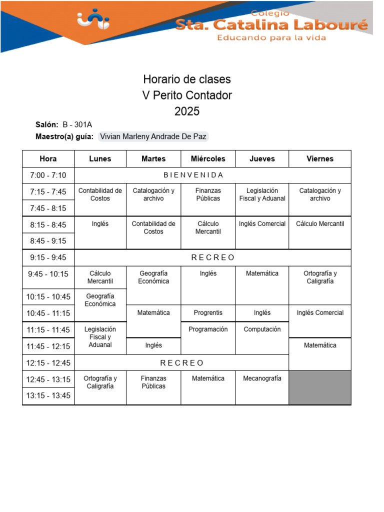 Horario V Perito Contador 2025 | PDF