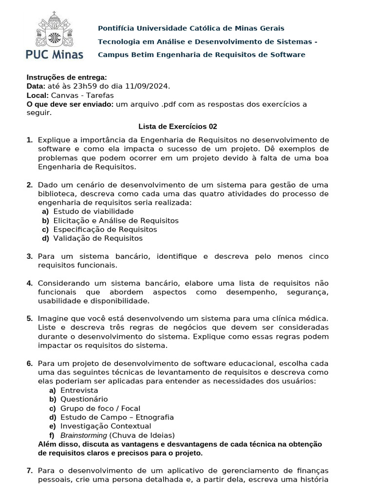 ERS - Aula10 Lista de Exercicios 02 | PDF | Aplicativo para celular | E-commerce