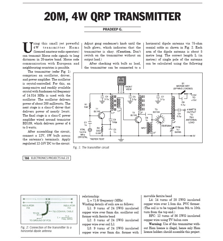 20m, 4W QRP Transmitter | PDF | Inductor | Transmitter