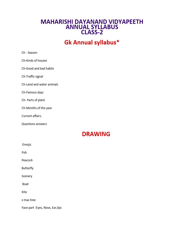 Class-2 ANNUAL SYLLABUS | PDF