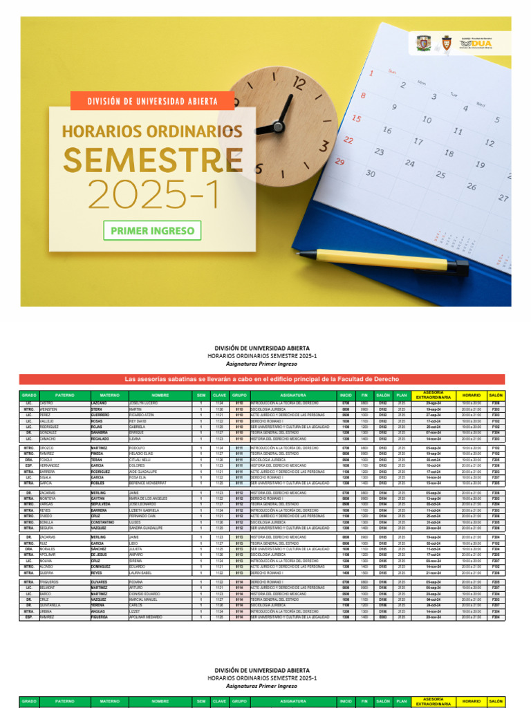 Horarios Semestre 2025-1 Universidad Abierta | PDF | Etica social ...