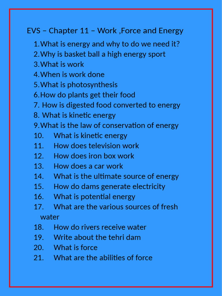 EVS - Chapter 11 - Work, Force and Energy | PDF