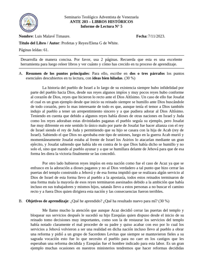 Malave, Luis - Informe 5 | PDF | Dios | Verdad
