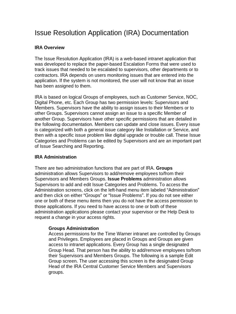 Issue Resolution Application (IRA) Documentation | PDF | Menu (Computing) | Button (Computing)