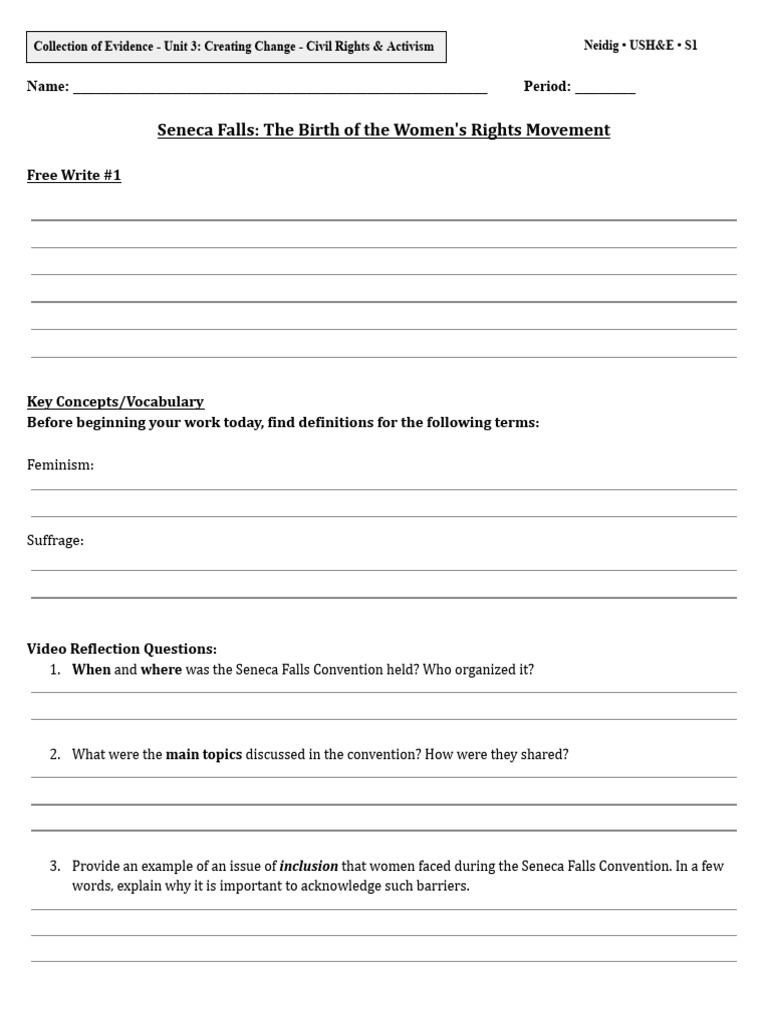 Seneca Falls & Women's Rights Movement [Notesheet] (2024-25) (1) | PDF