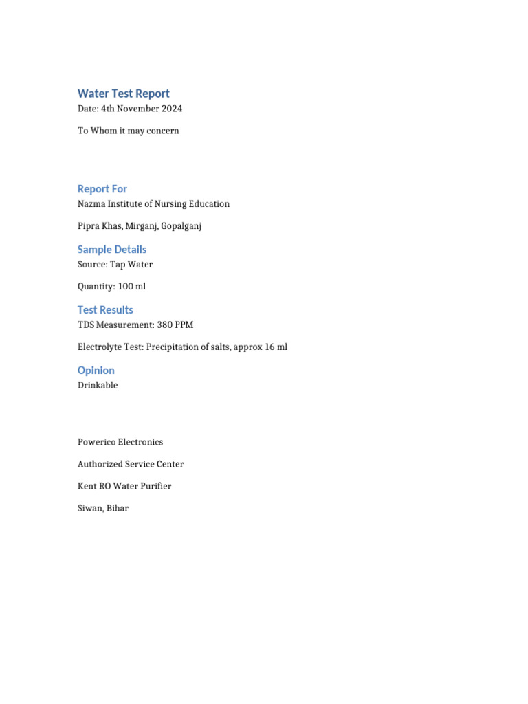 Water Test Report | PDF