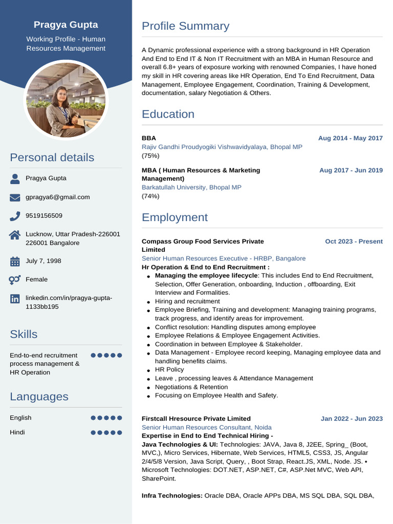 Pragya Gupta CV. | PDF | Recruitment | Oracle Corporation