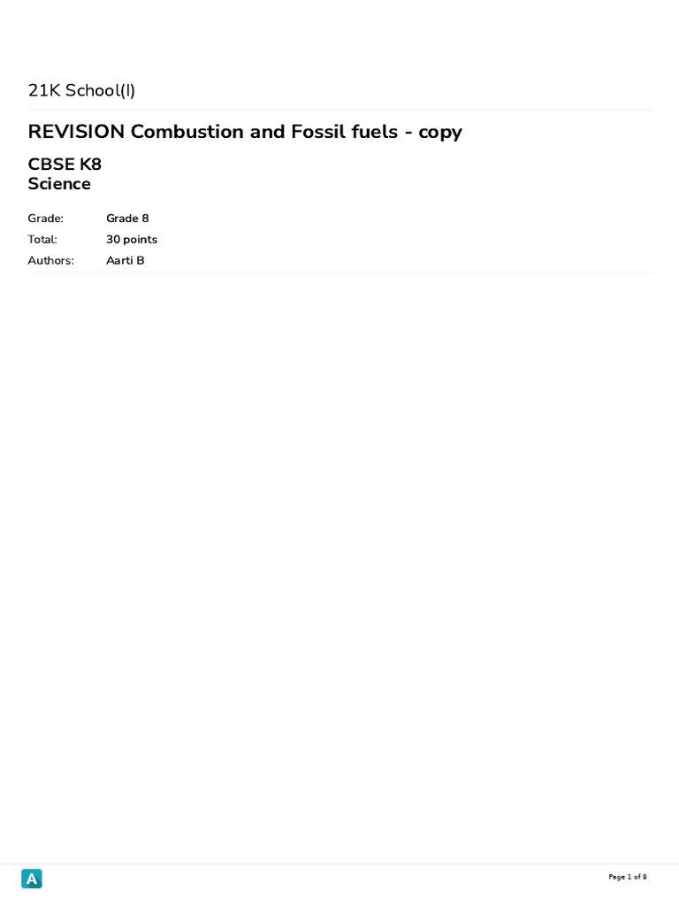 Revision Practice - Combustion and Fossil Fuel | PDF | Coal | Fires
