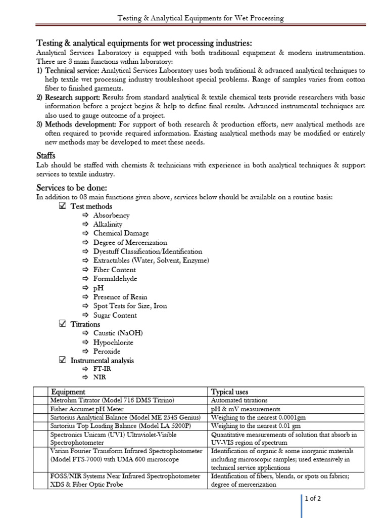 Wet Processing Analytical Equipment Guide | PDF | Spectrophotometry ...