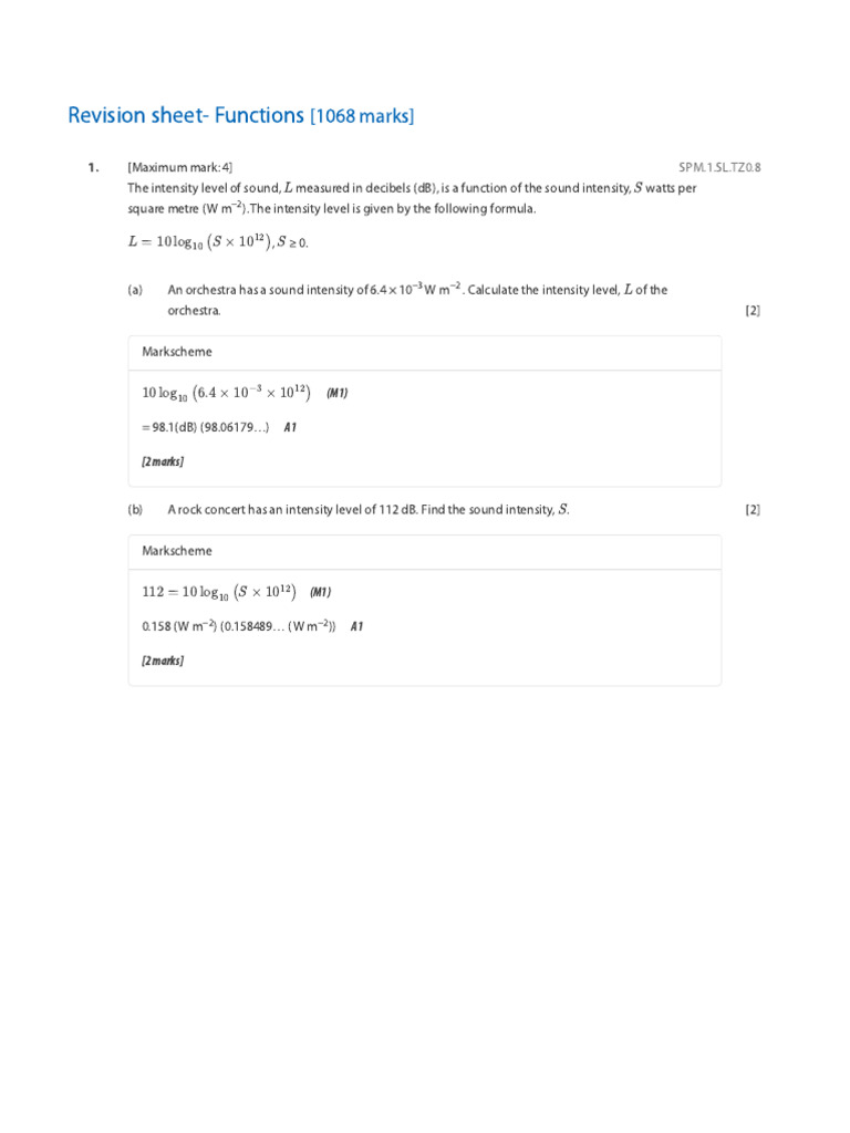Revision Sheet - Functions MS | PDF | Decibel | Alternating Current