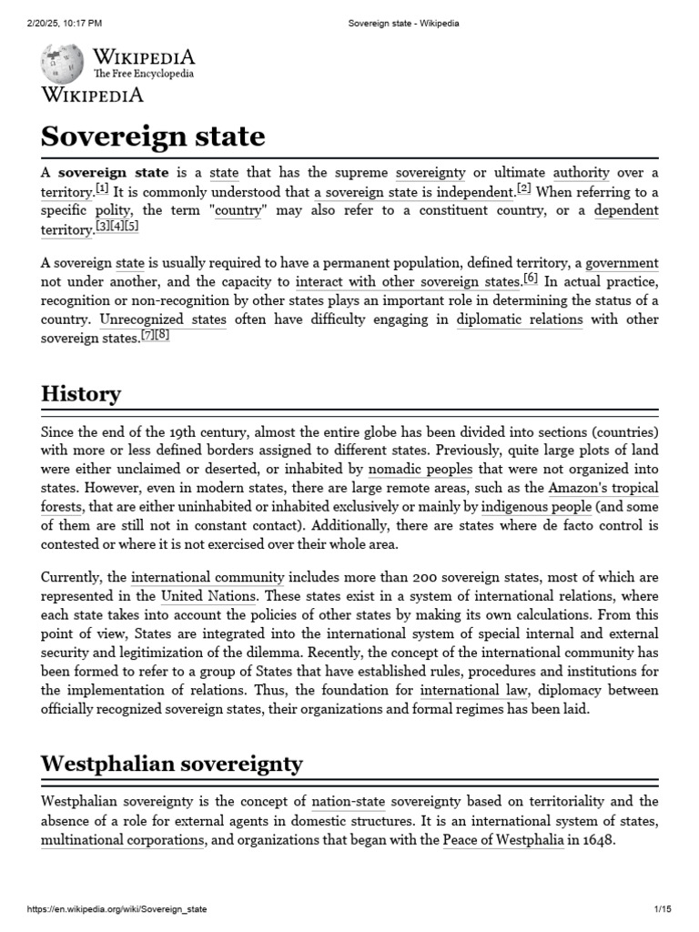 Sovereign State - Wikipedia | PDF | Sovereign State | International ...