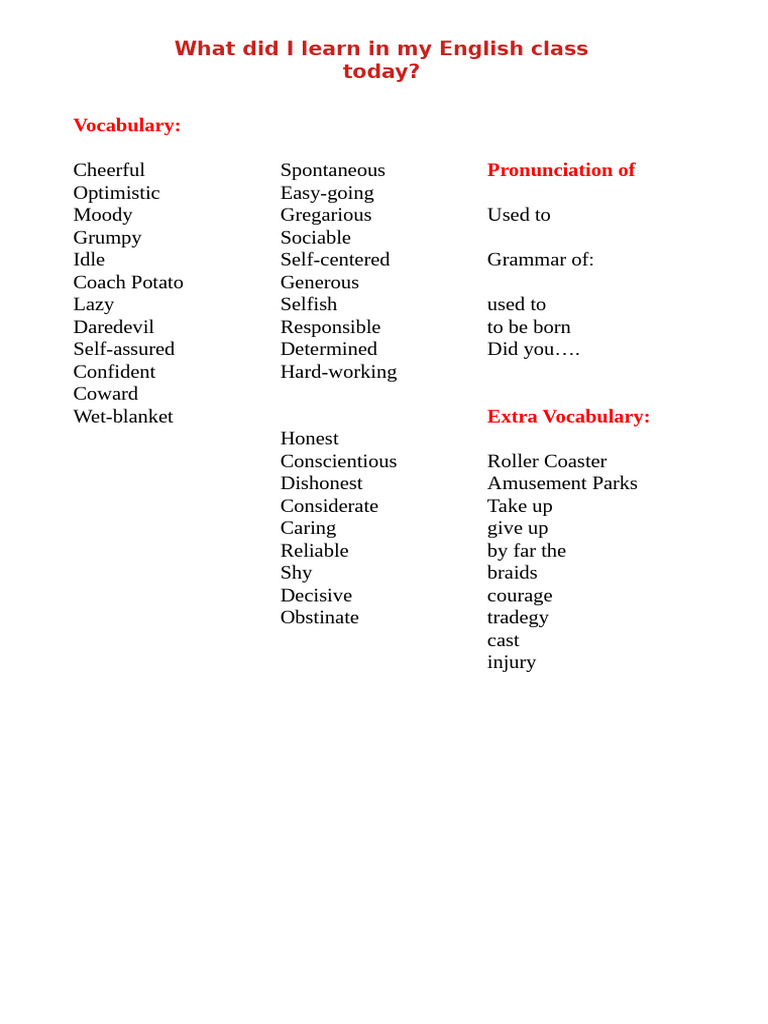 Vocabulary and Grammar Guide | PDF
