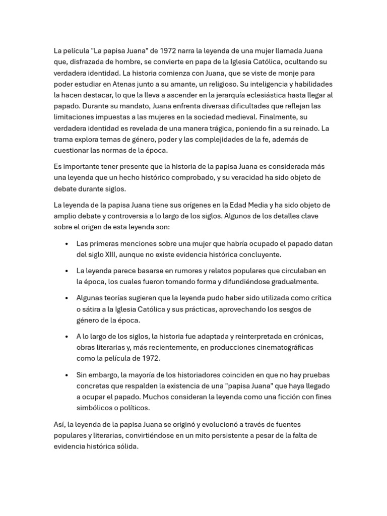 La leyenda de la papisa Juana en cine | PDF