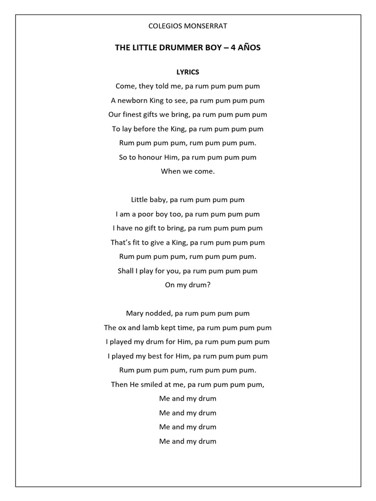 Little Drummer Boy Lyrics for Kids | PDF