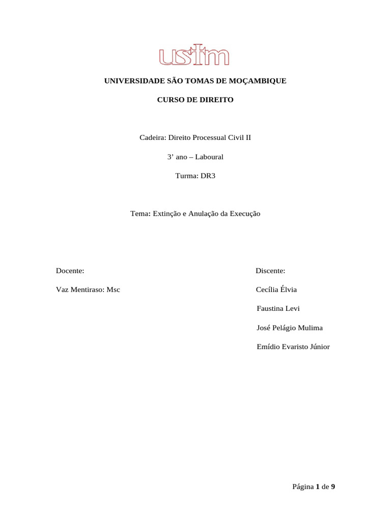 Trabalho em Grupo Extincao e Anulacao Da Execucao DPC | PDF | Direito Público | Direito Comum