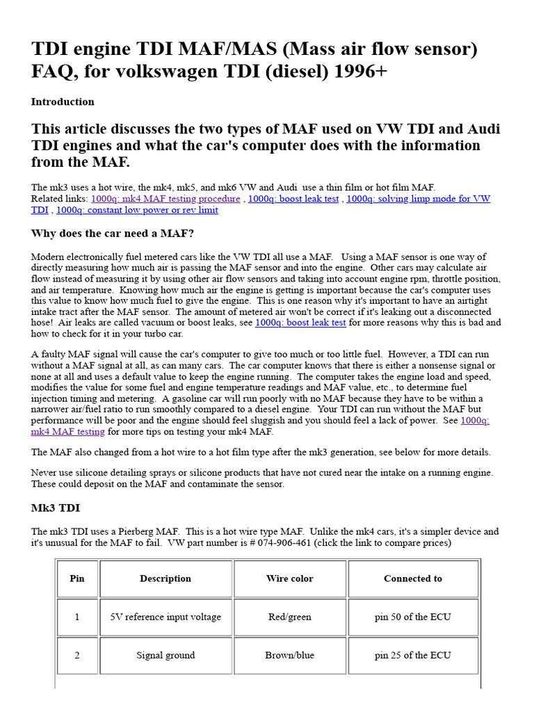 VW TDI MAF Information and FAQ | PDF | Manufactured Goods | Mechanical ...