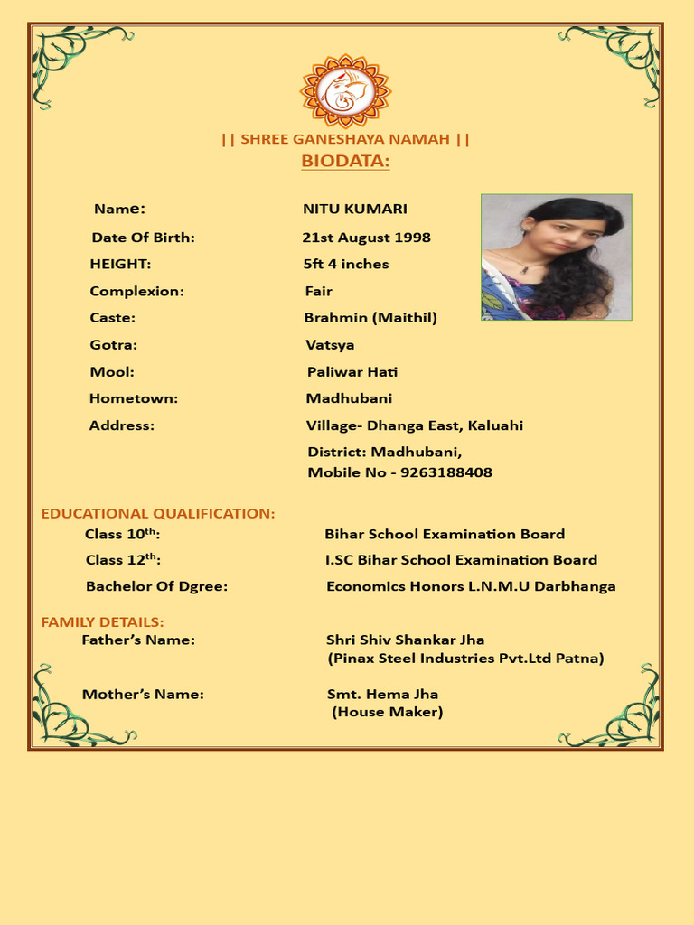 Nitu New Biodata With Colour | PDF