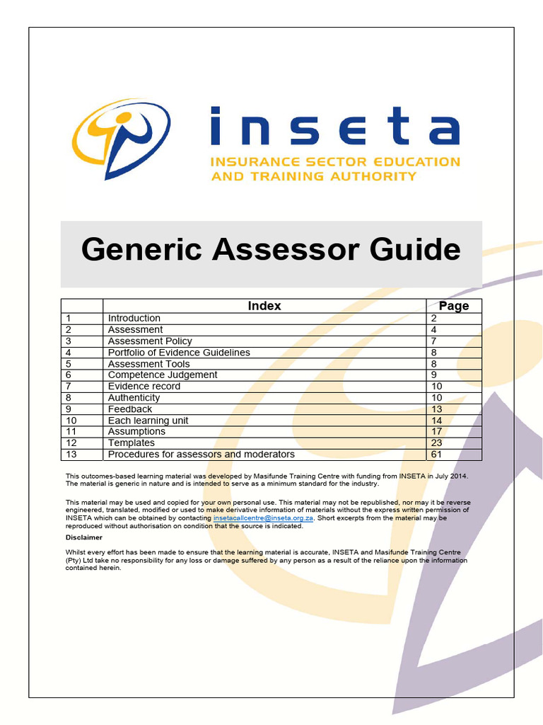 INSETA Generic Assessor Guide | PDF | Educational Assessment | Learning