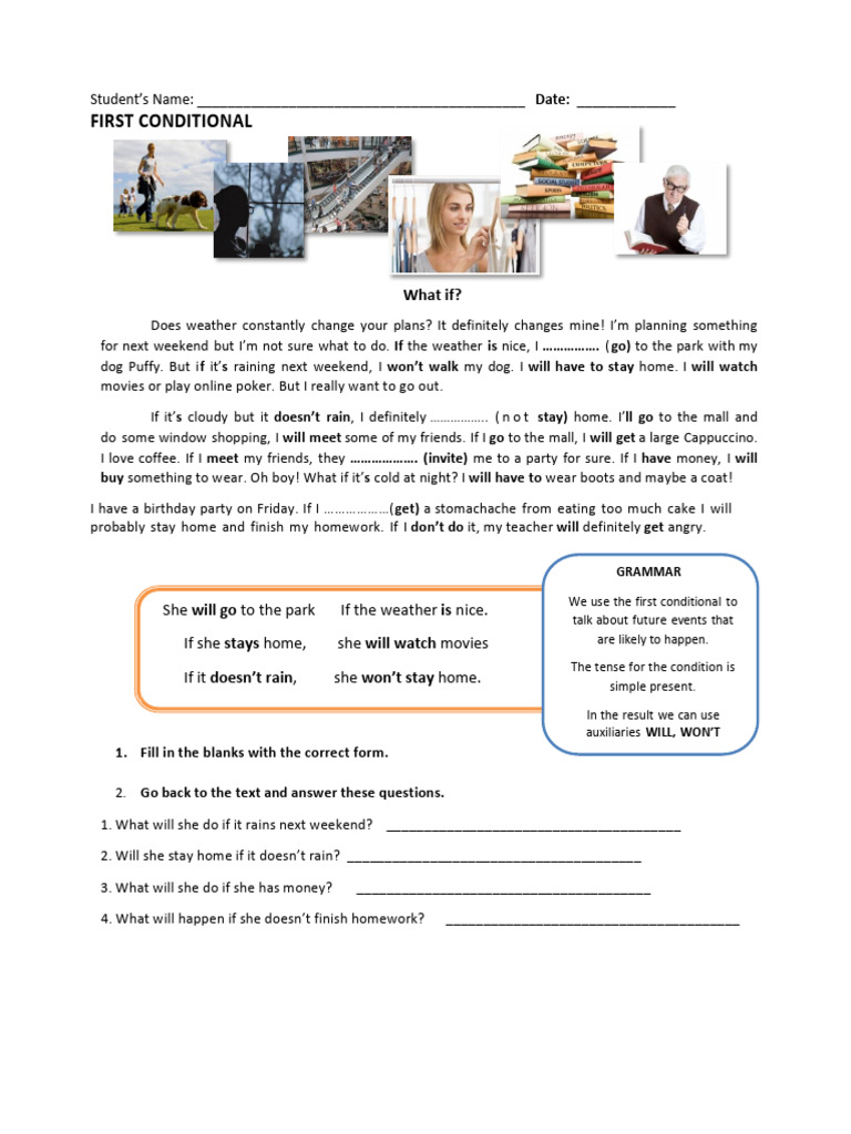 First Conditional Grammar Practice | PDF | Grammar | Linguistics