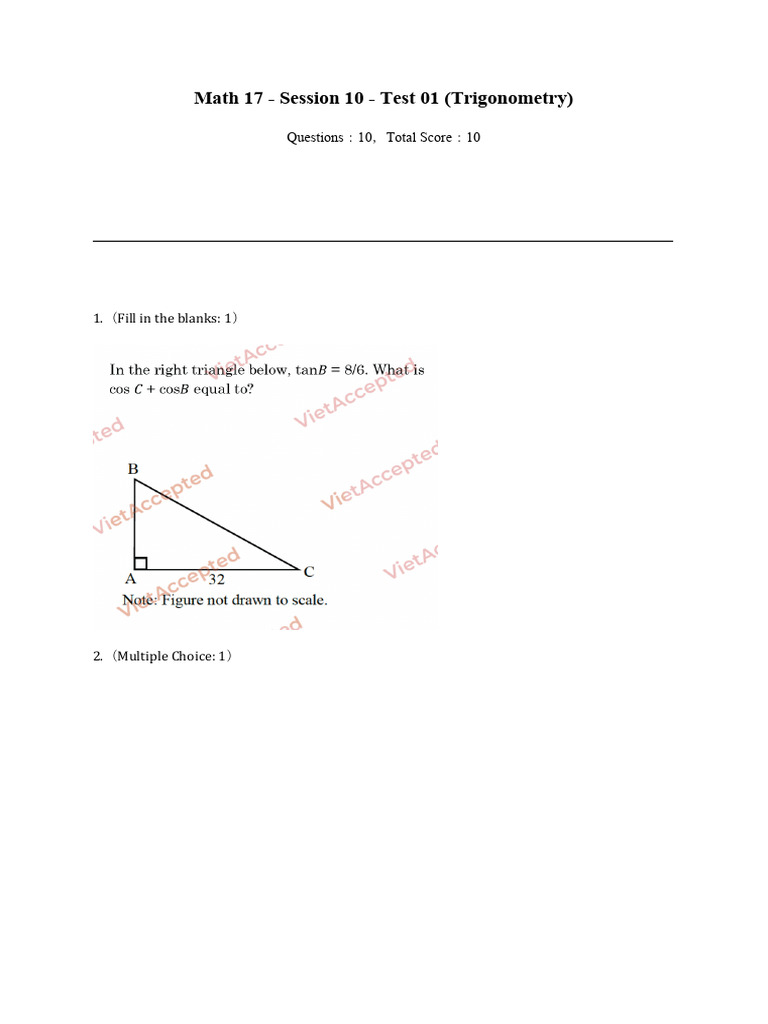 Math 17 - Session 10 - Test 01 (Trigonometry) SB | PDF