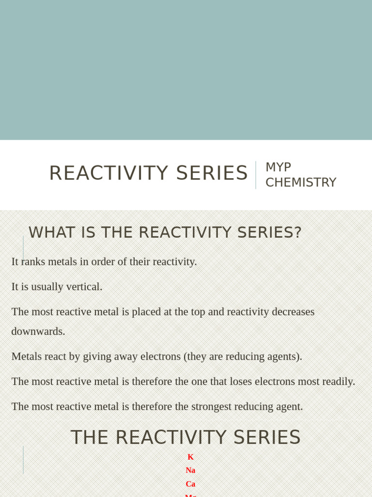 Reactivity Series | PDF | Chemical Reactions | Magnesium