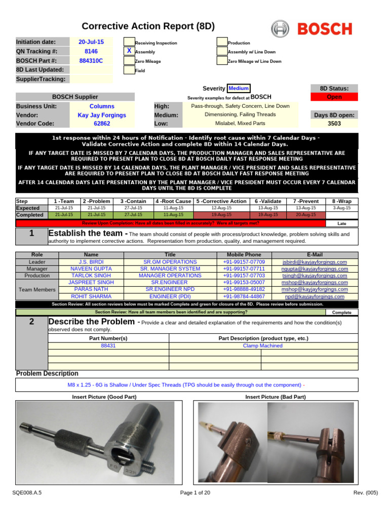 Corrective Action Report for Bosch Defect | PDF