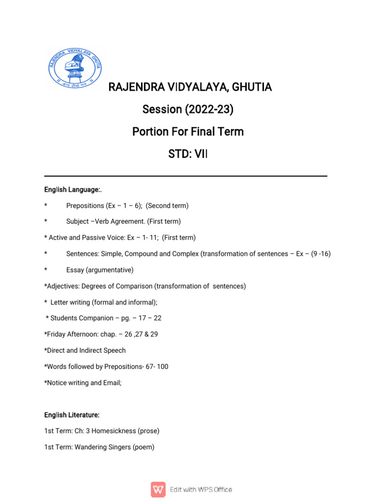 Final Term Portion(1) | PDF | English Language