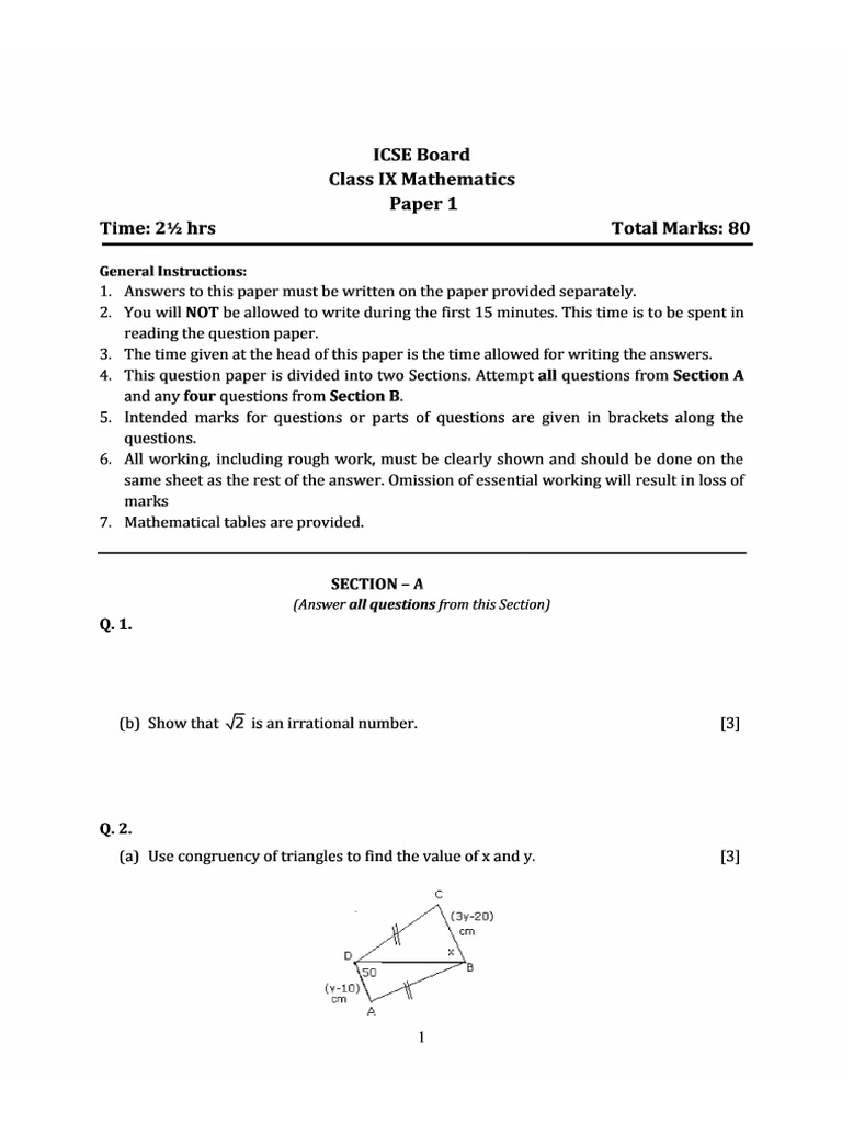 Maths-9-icse-sample-paper-1 | PDF | Area | Elementary Geometry