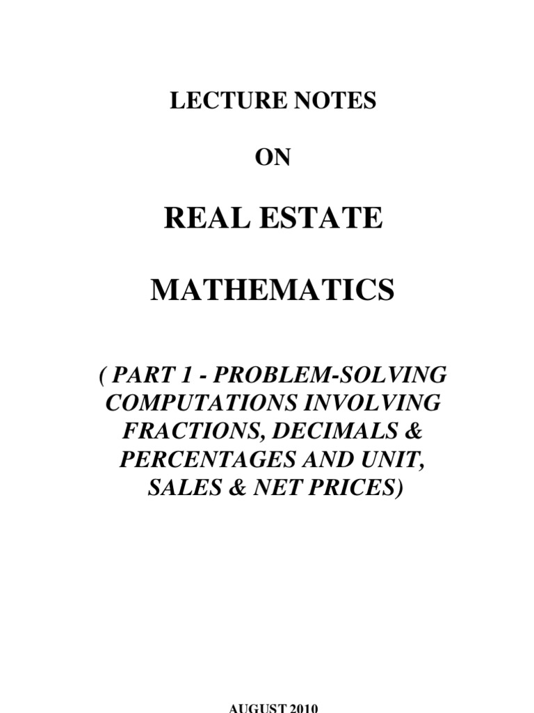 Real Estate Math - I | PDF | Fraction (Mathematics) | Percentage