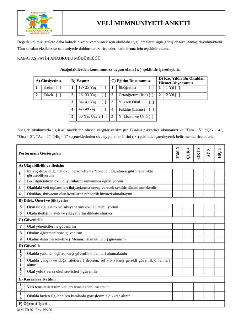 .02 Veli Memnuniyeti Anketi | PDF
