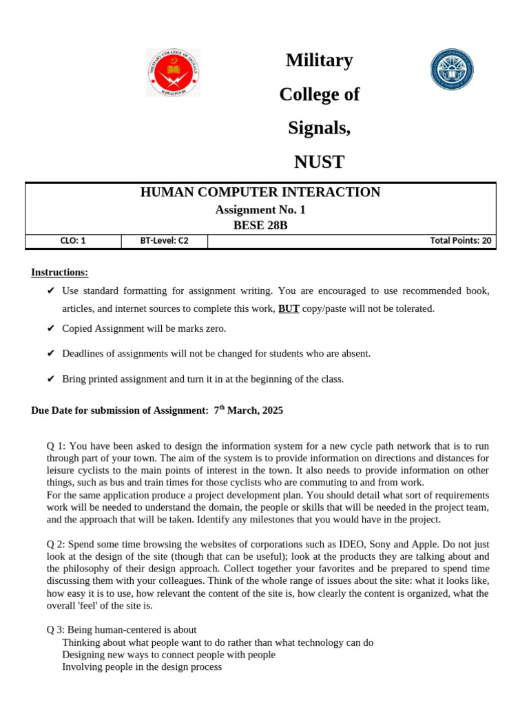 HCI Assignment 1 BESE 28b | PDF | Memory | Expert