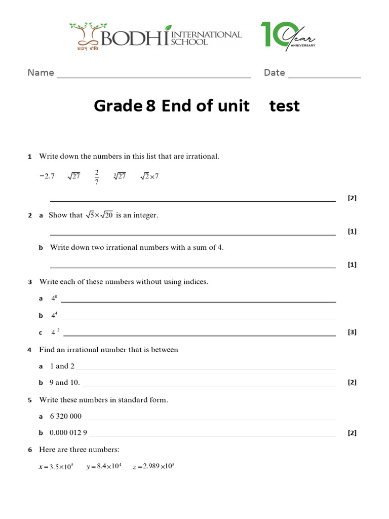 Unit 1 End_of_unit test | PDF