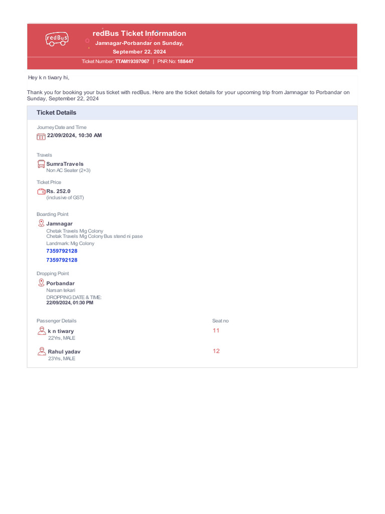 Jamnagar To Porbandar Bus Ticket | PDF