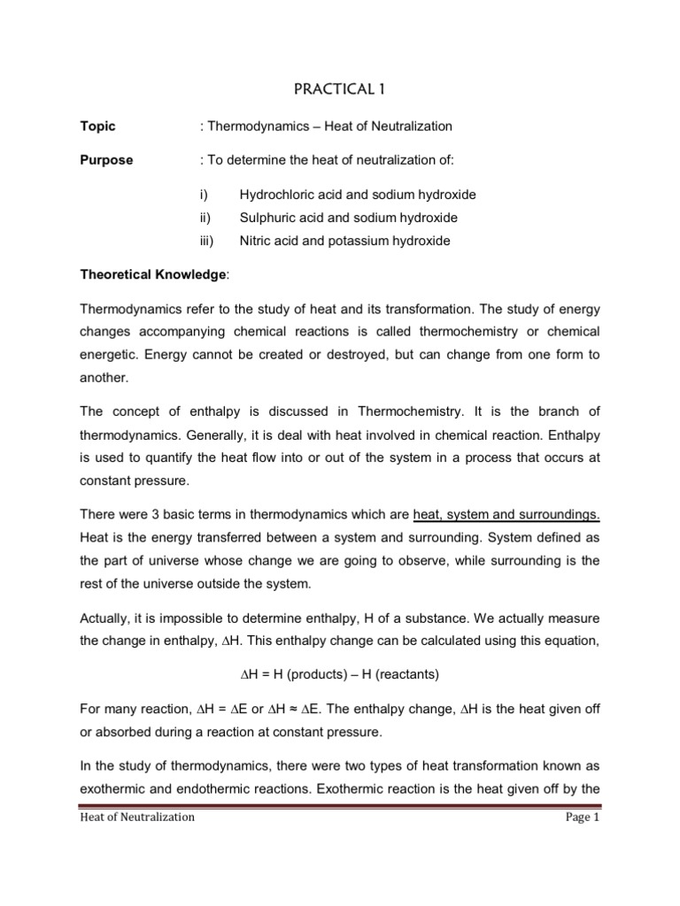 Lab Report 1 | PDF | Acid | Enthalpy