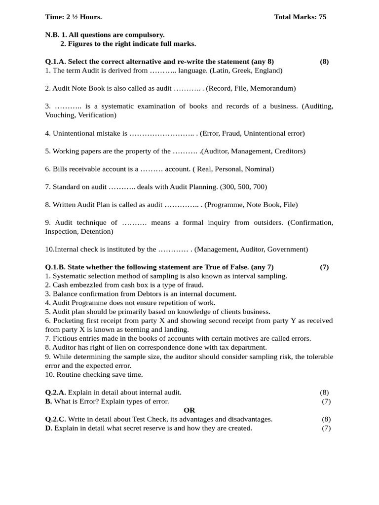 FYBAF SEM II Auditing QP Set 2 | PDF | Audit | Business