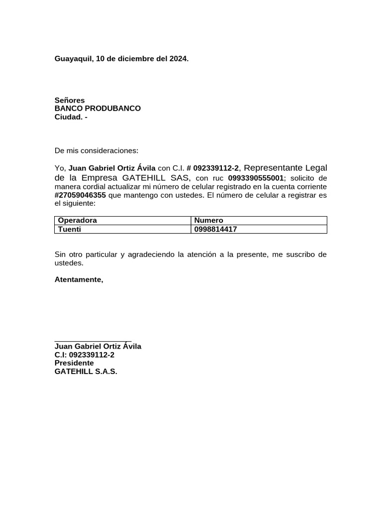 CARTA BCO Produbanco | PDF