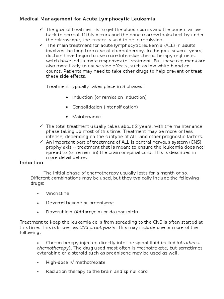 Management for Acute Lymphocytic Leukemia | Leukemia | Chemotherapy