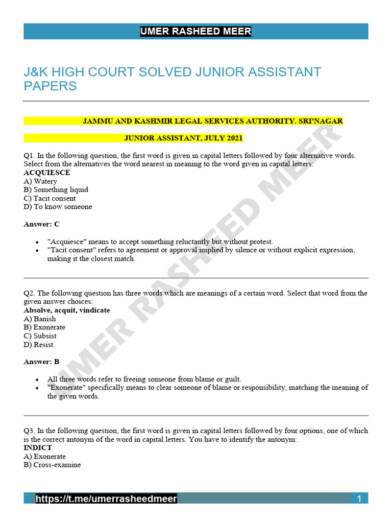 J&K High Court Solved Junior Assistant Papers | PDF | Markup Language ...