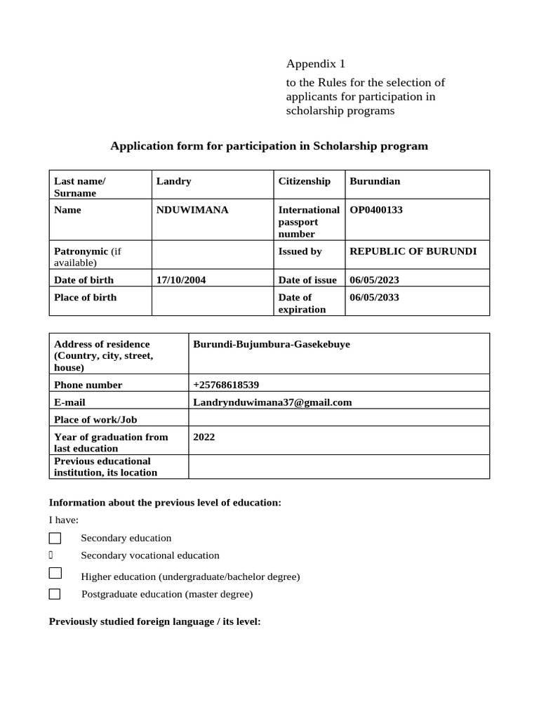 Template Application Eng | PDF