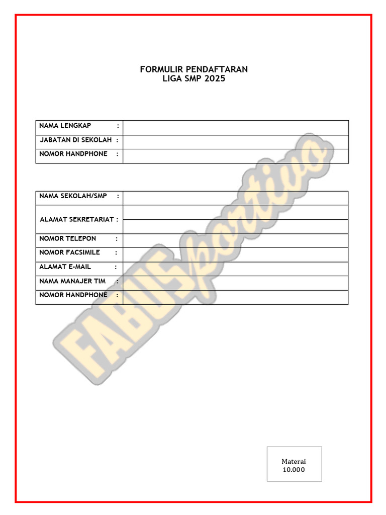 Formulir Pendaftaran Liga SMP 2025 PDF | PDF