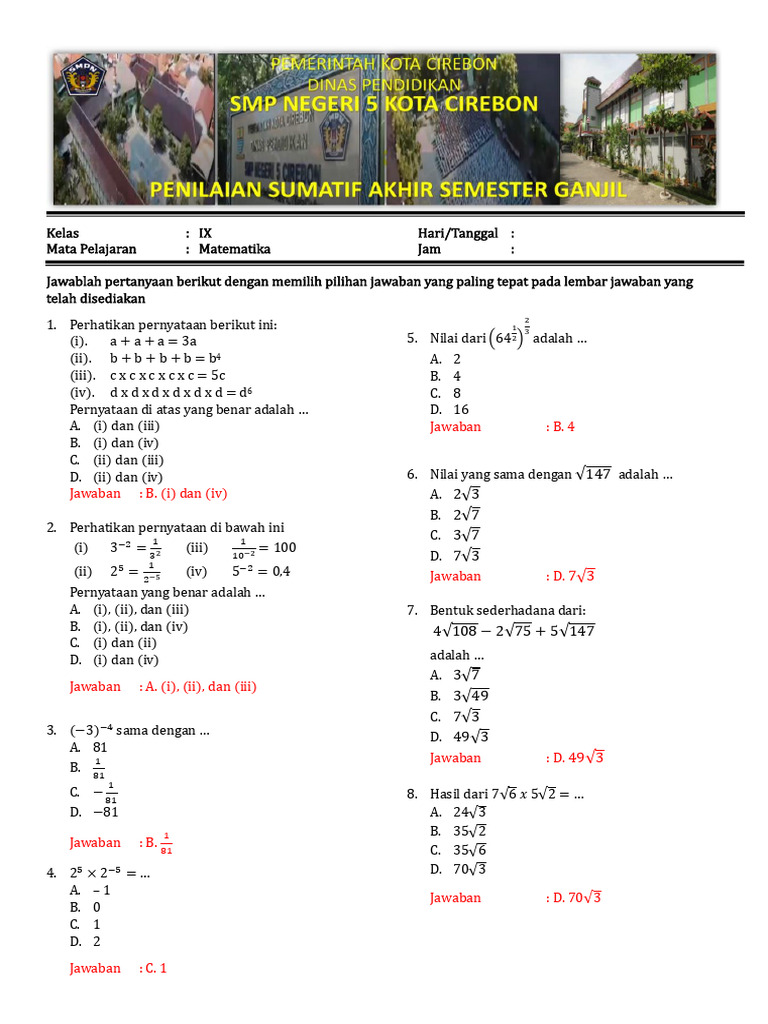 SOAL SAS Ganjil Kelas 9 TA 2024-2025 | PDF