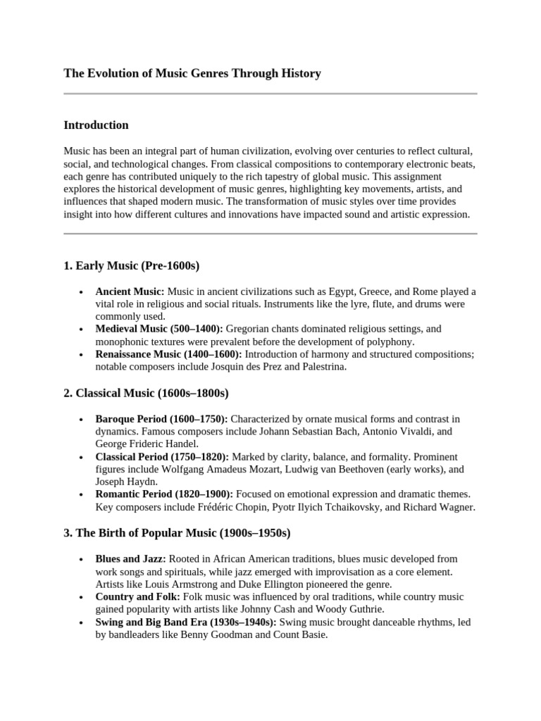 The Evolution of Music Genres Through History | PDF | Rock Music ...