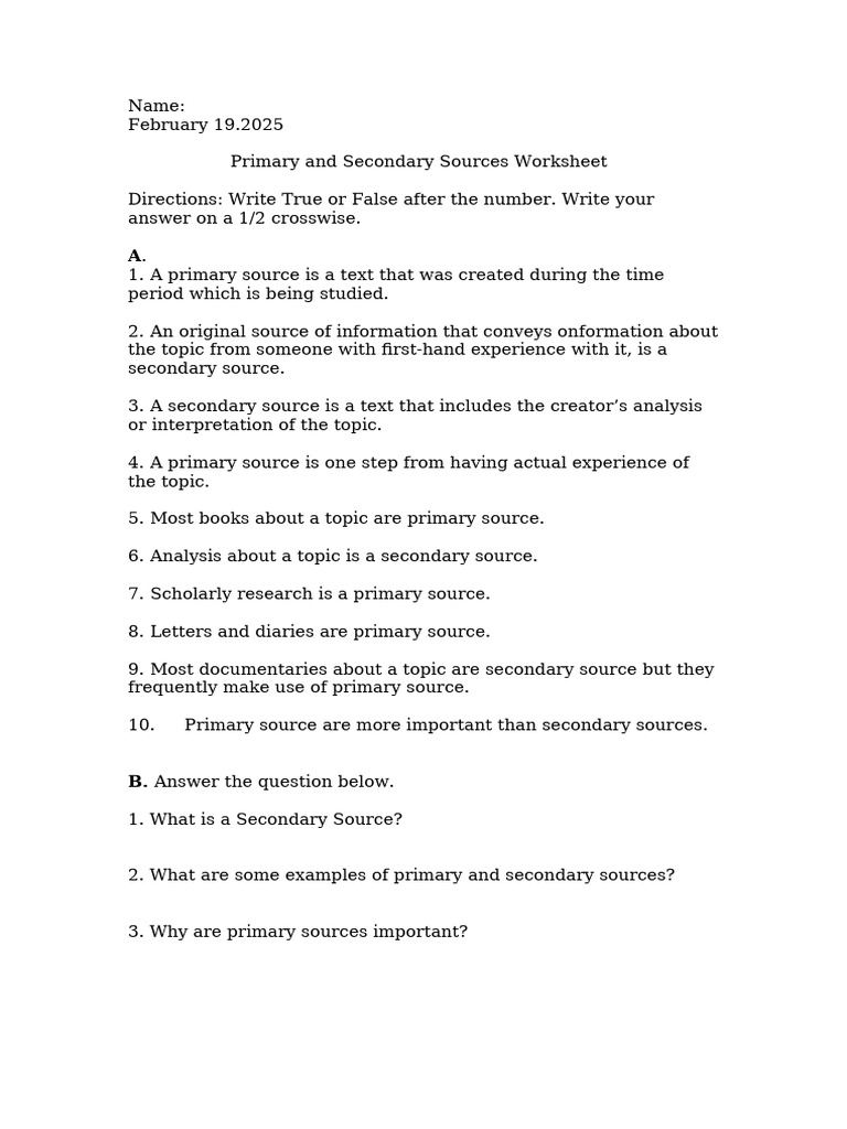 Primary and Secondary Activity | PDF