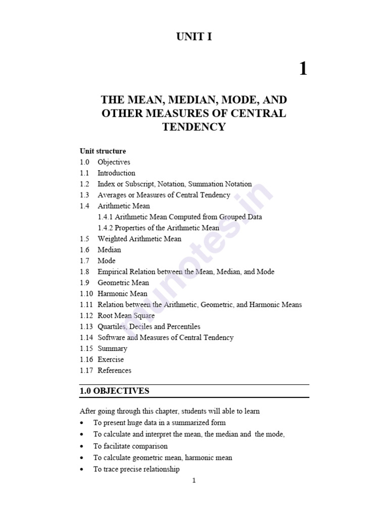 Central Tendency in Statistics | PDF | Mean | Median