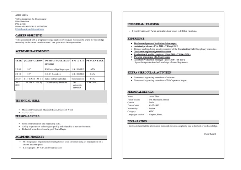 Copy1-Aamir CV - Updated 1 2 | PDF