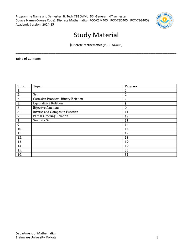 Module 1 Set Relation Function-CSE-4H | PDF | Set (Mathematics) | Function (Mathematics)