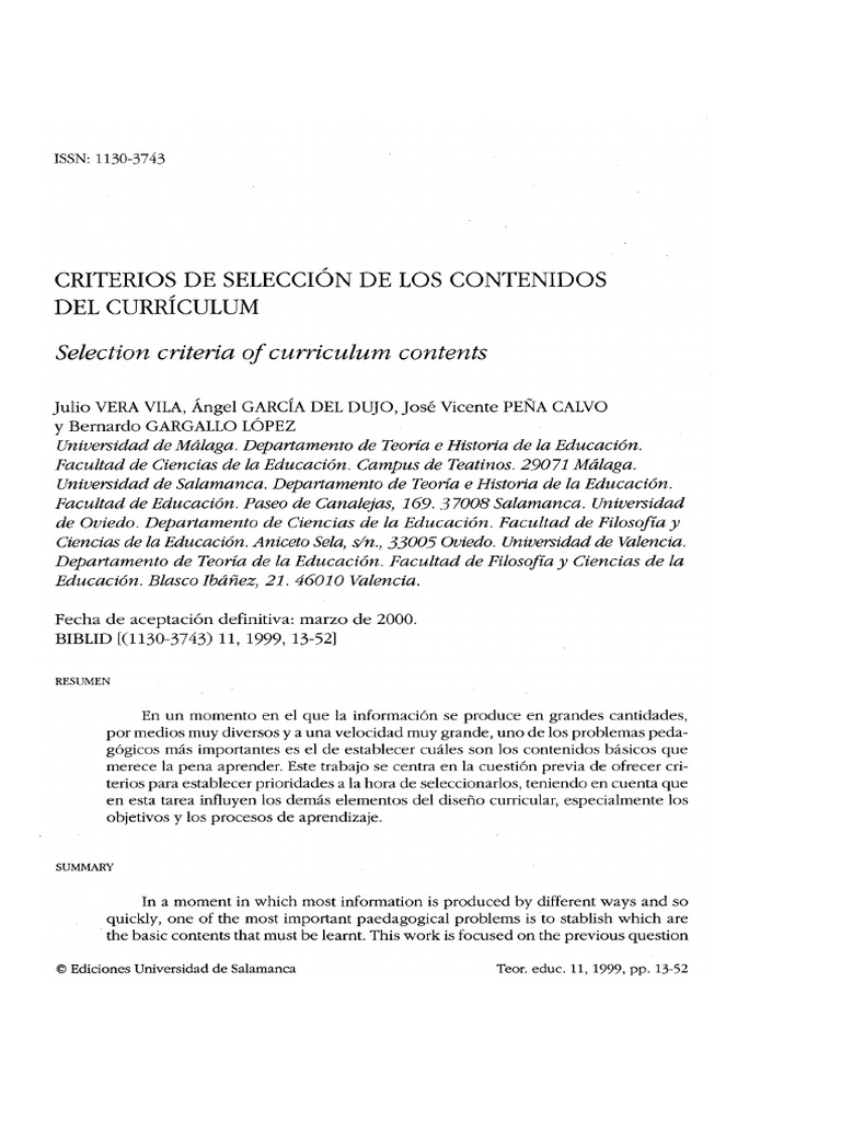 Criterios de Seleccion de Los Contenidos PDF | PDF